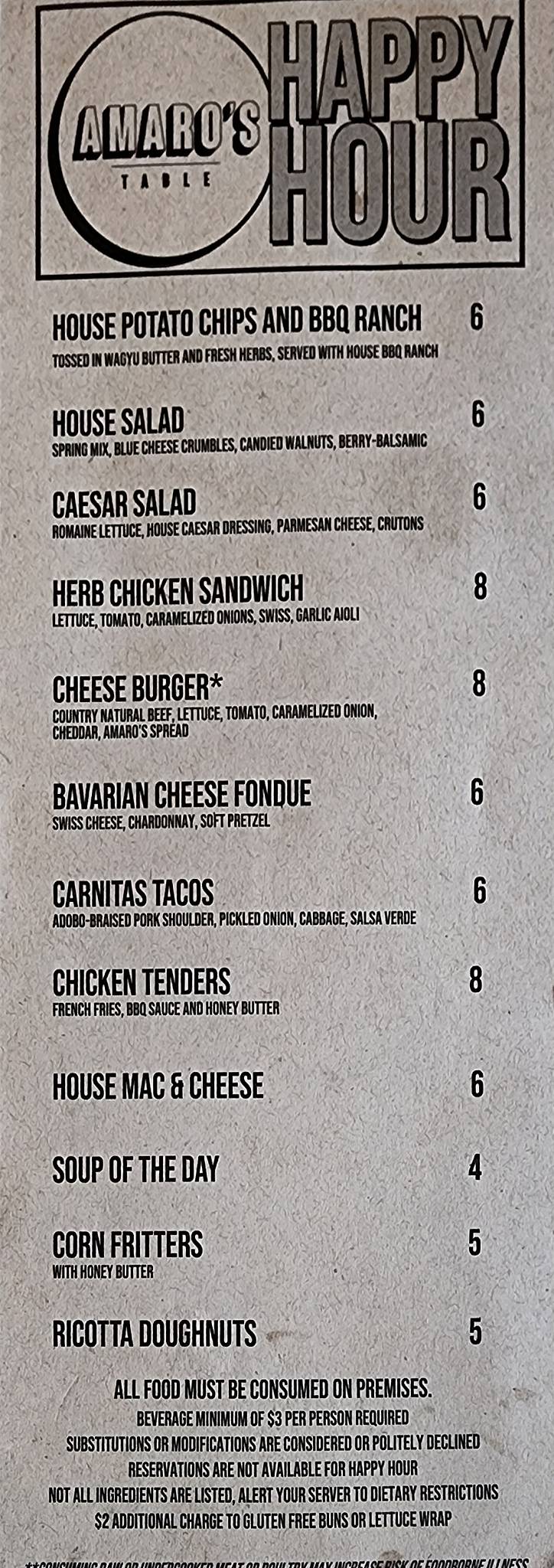 Menu at Amaro's Table Hazel Dell restaurant, Vancouver