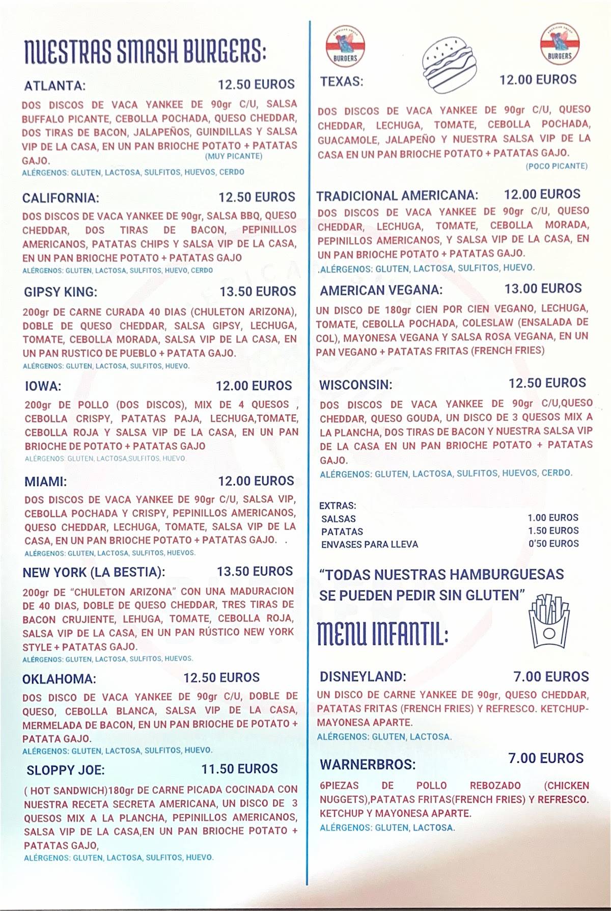 Menu at American Smash Burgers restaurant, La Ñora
