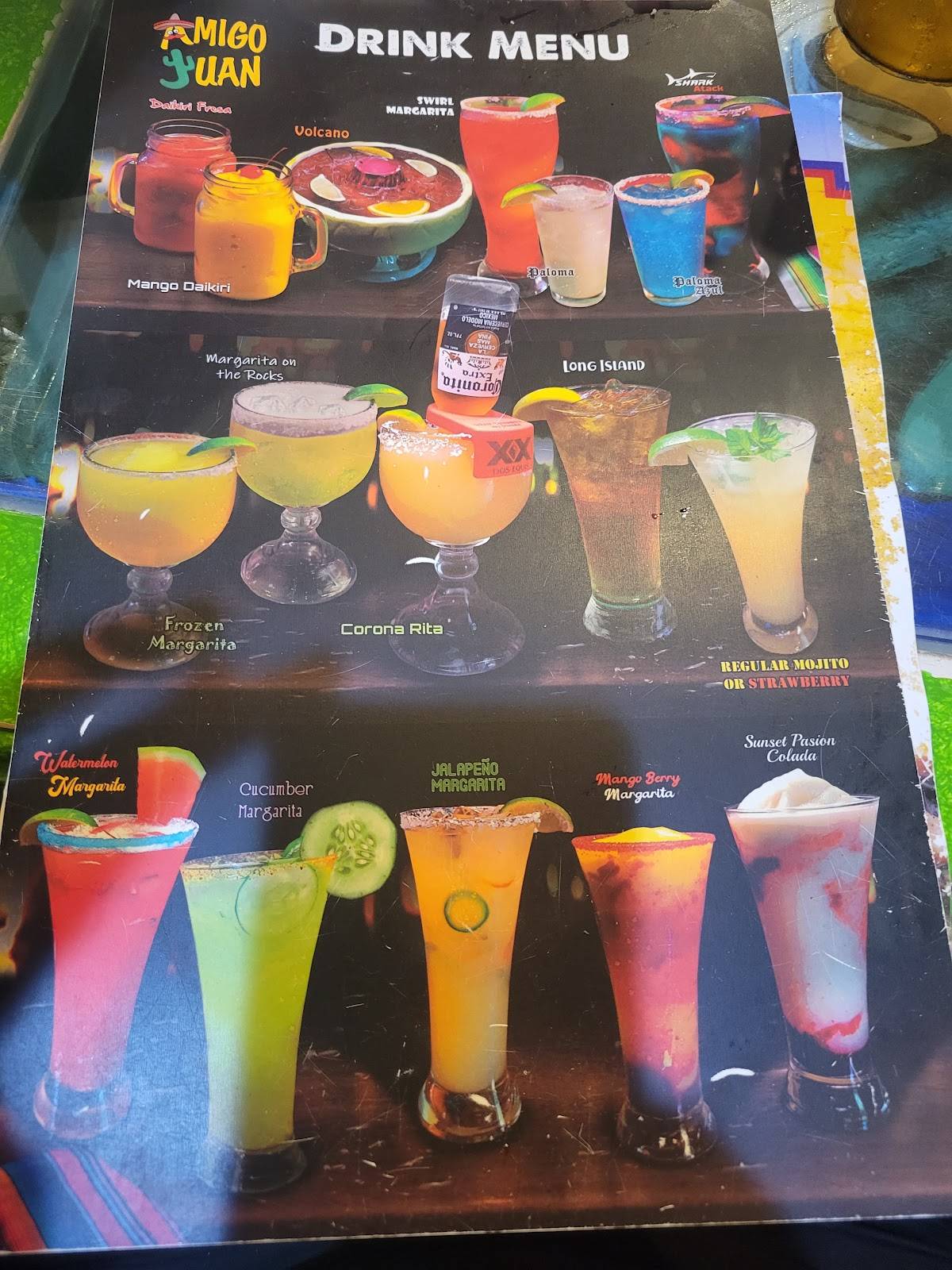 Menu at Amigo Juan restaurant, Texarkana, Galleria Oaks Dr