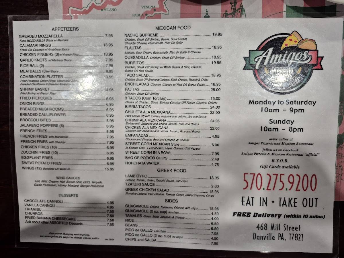 Menu at Amigos Pizzeria and Mexican Restaurant, Danville