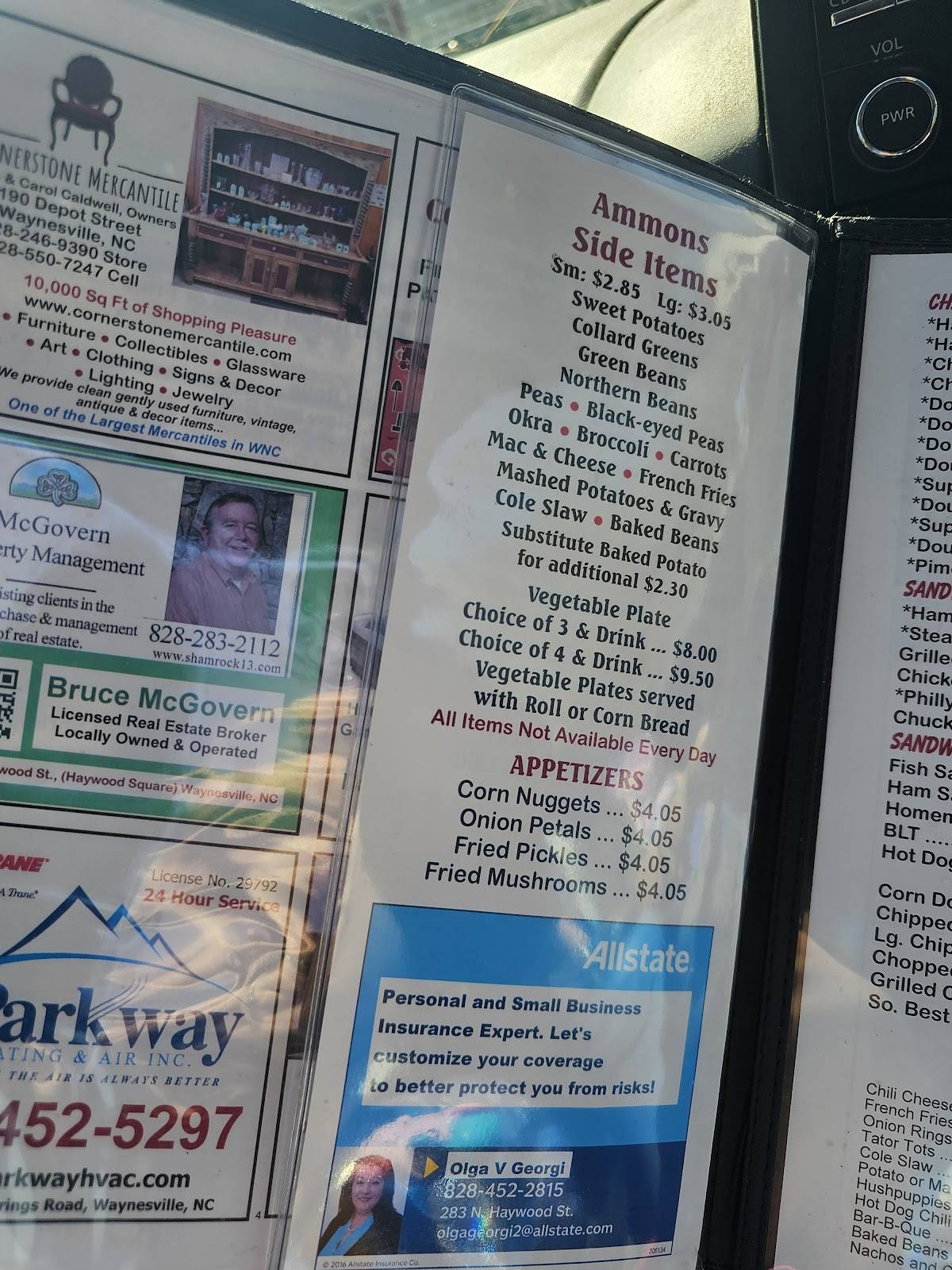 Menu at Ammons' Drive Inn & Dairy Bar, Waynesville