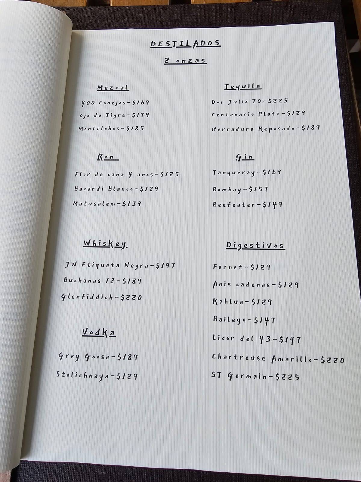 Menu at Andamiro restaurant, Naucalpan