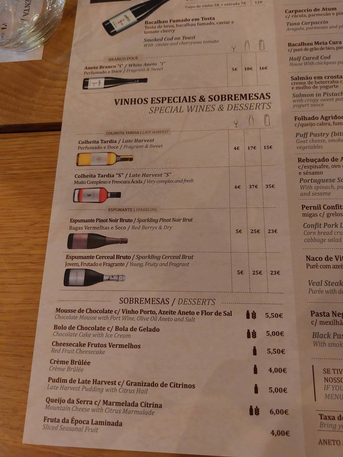 Menu at Aneto & Table pub & bar, Peso da Régua