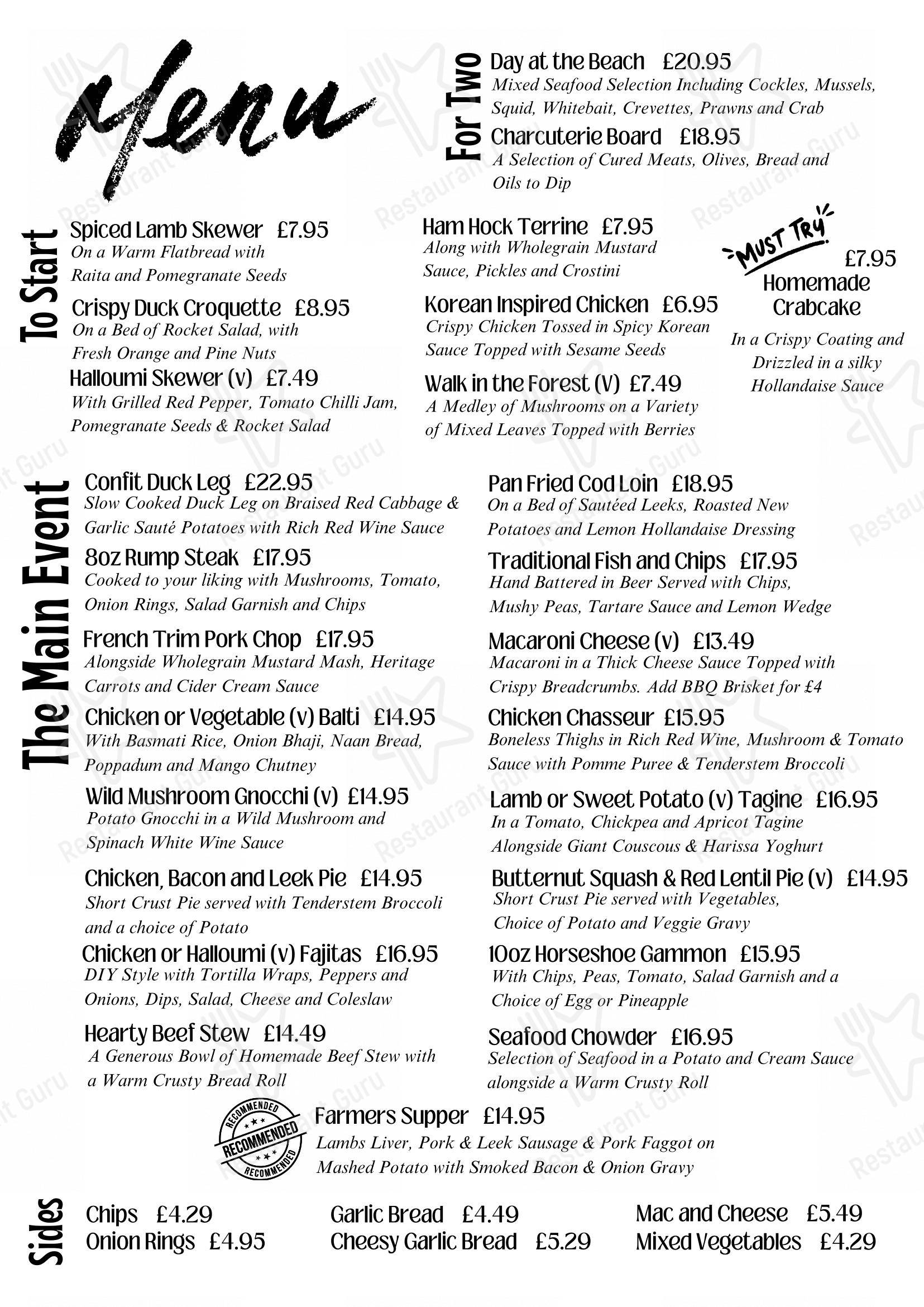 Menu at Angel Inn pub & bar, Maudlam, Marlas Road