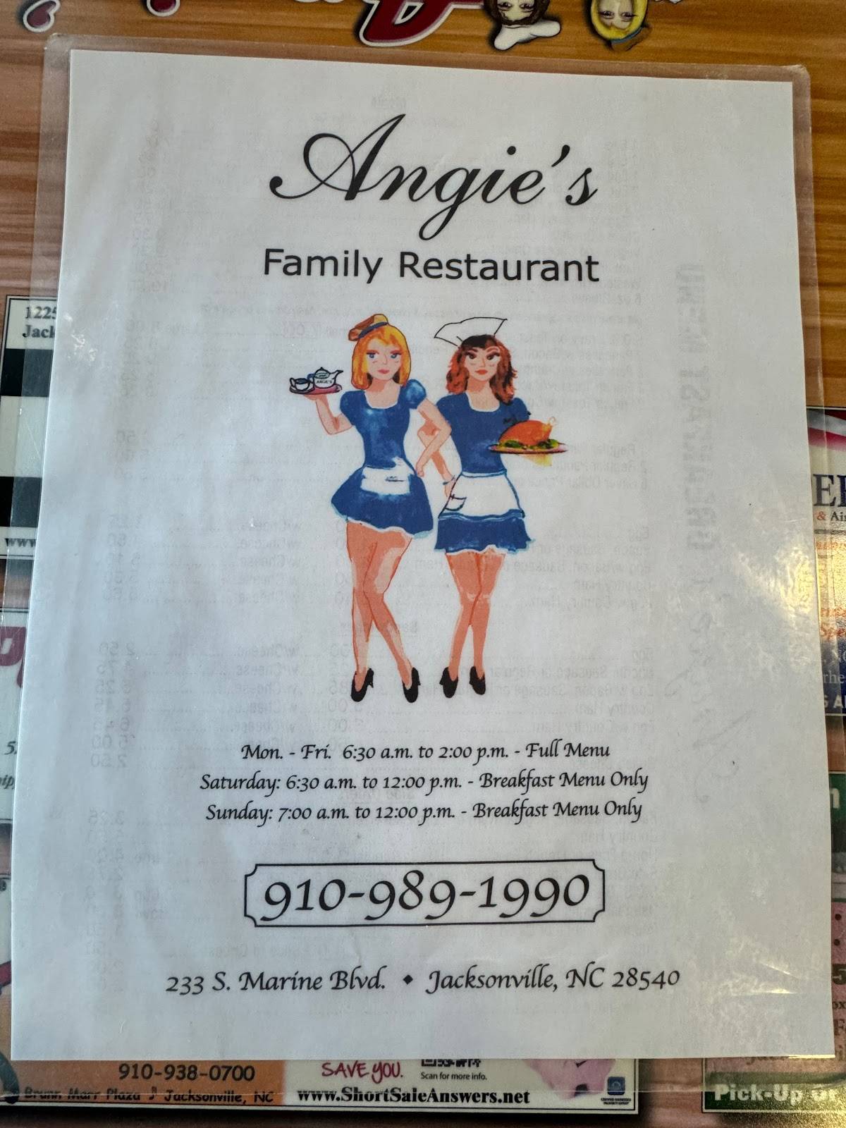 Menu at Angie's restaurant, Jacksonville
