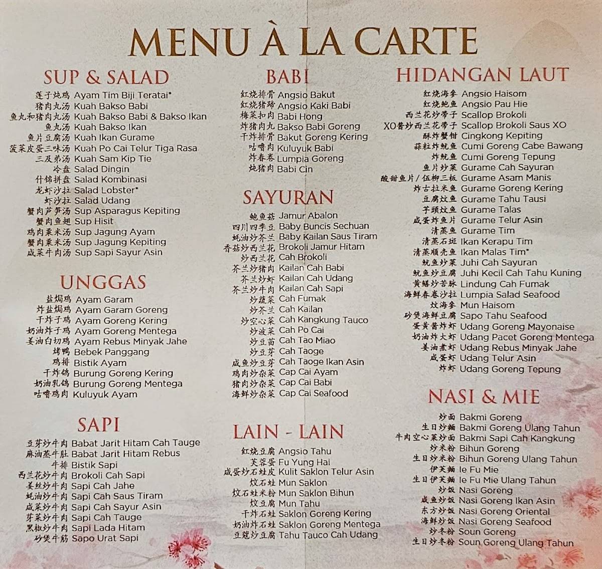 Carta de Angke Restaurant - Kelapa Gading, North Jakarta, Ruko MOI