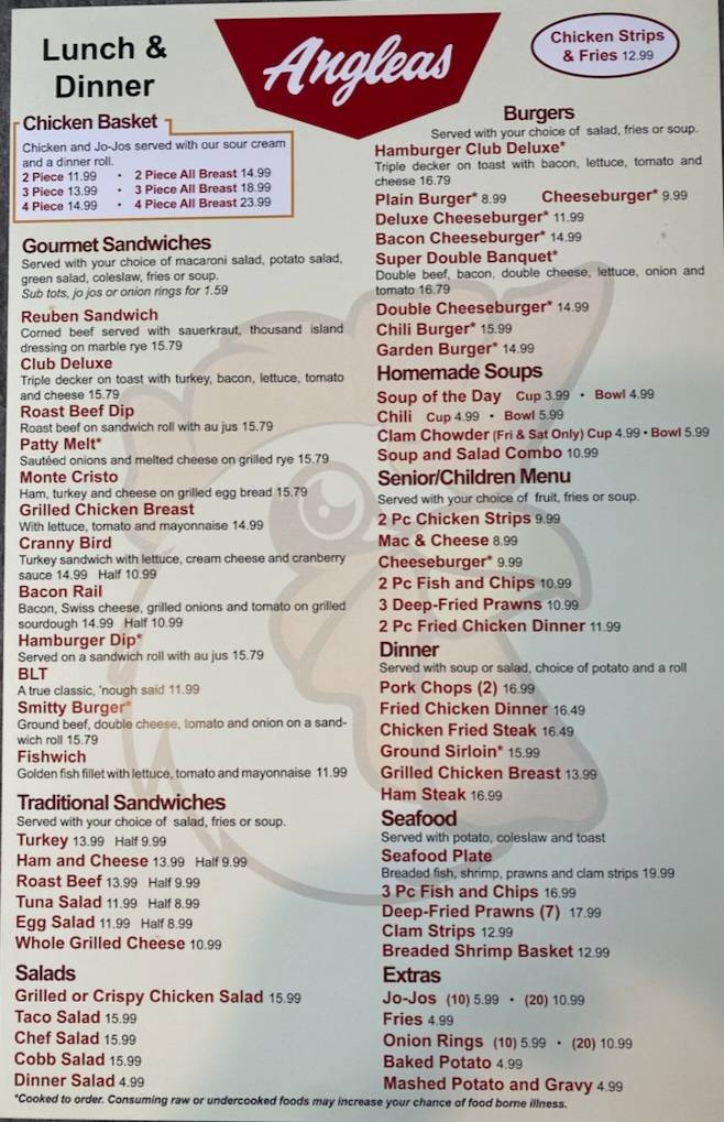 Menu at Anglea's Restaurant, Tacoma