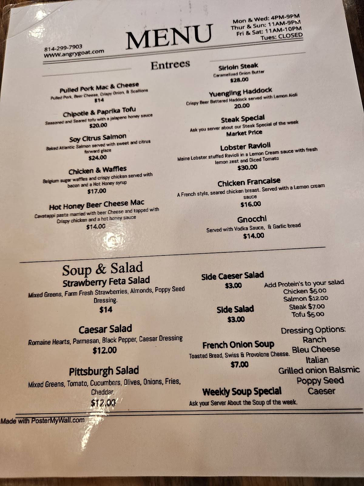 Menu at Angry Goat pub & bar, DuBois
