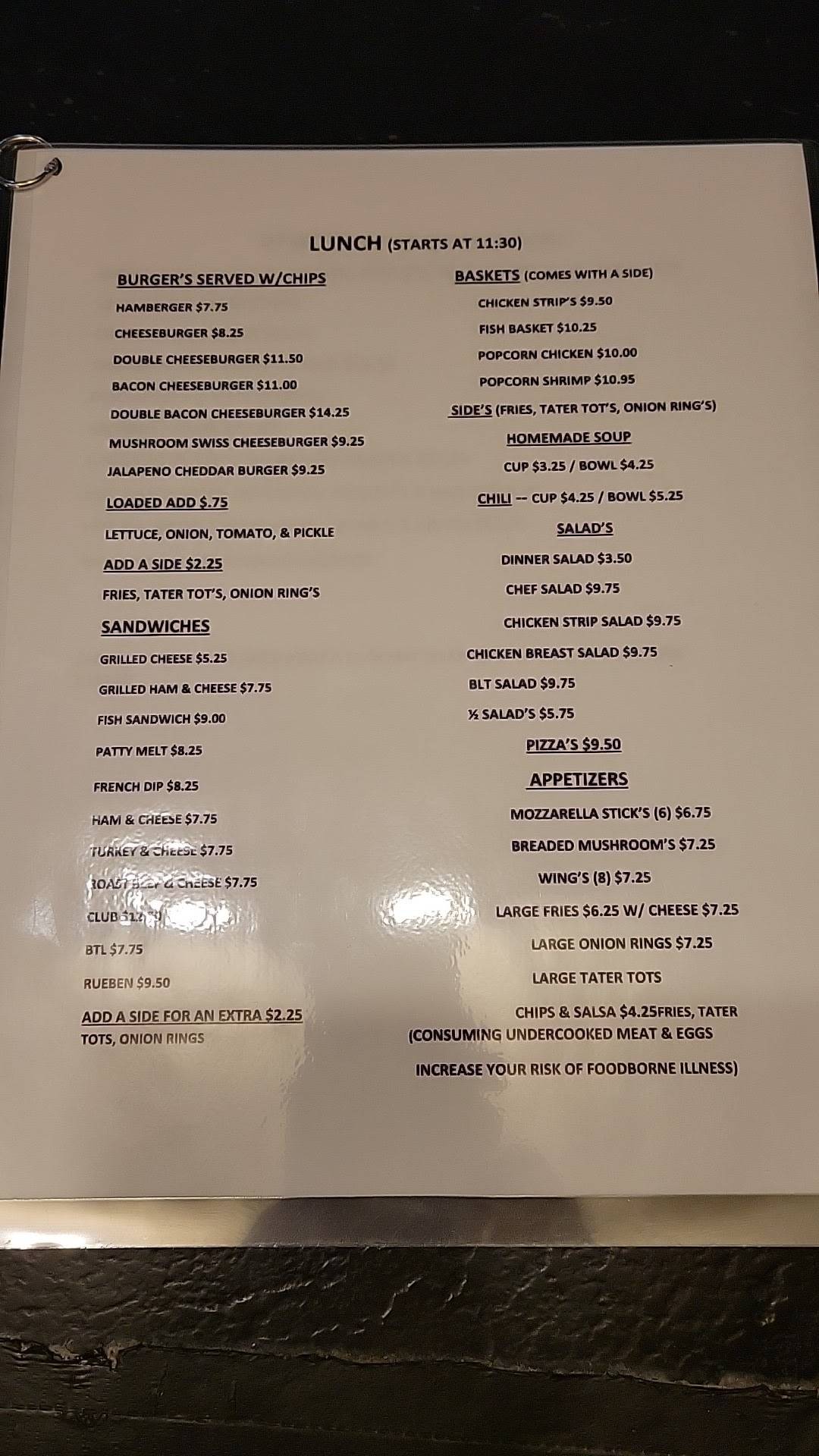 Menu at Angus Bar, Cascade, 16 Central Ave W