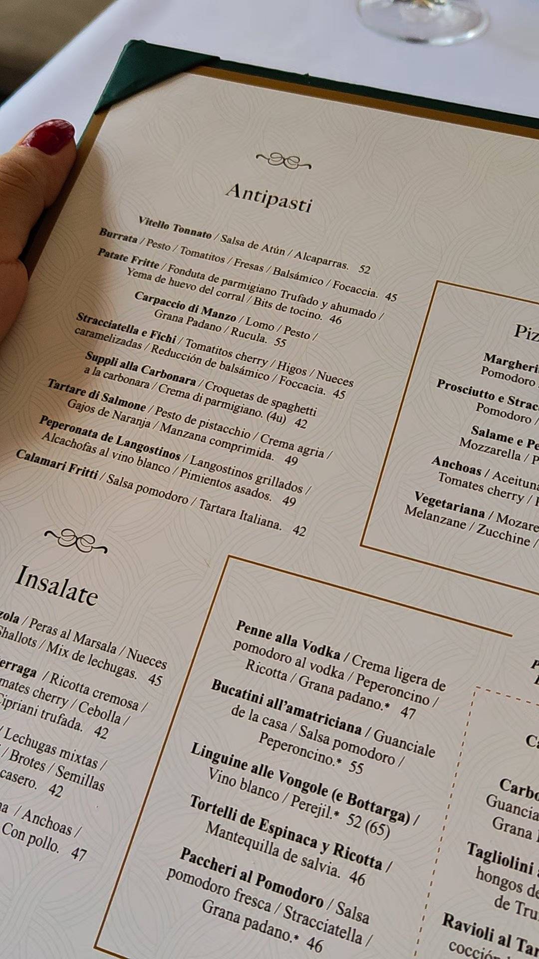 Carta del restaurante Anima e Cuore, Lima