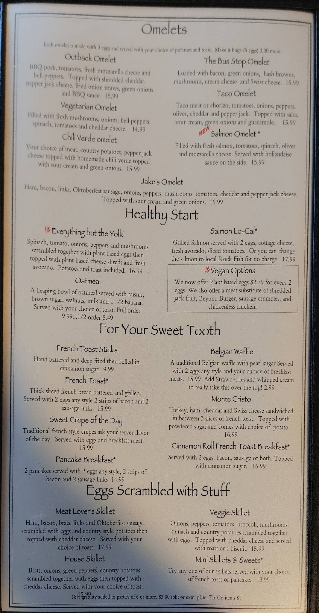 Menu at Annette's Westgate cafe, Salem