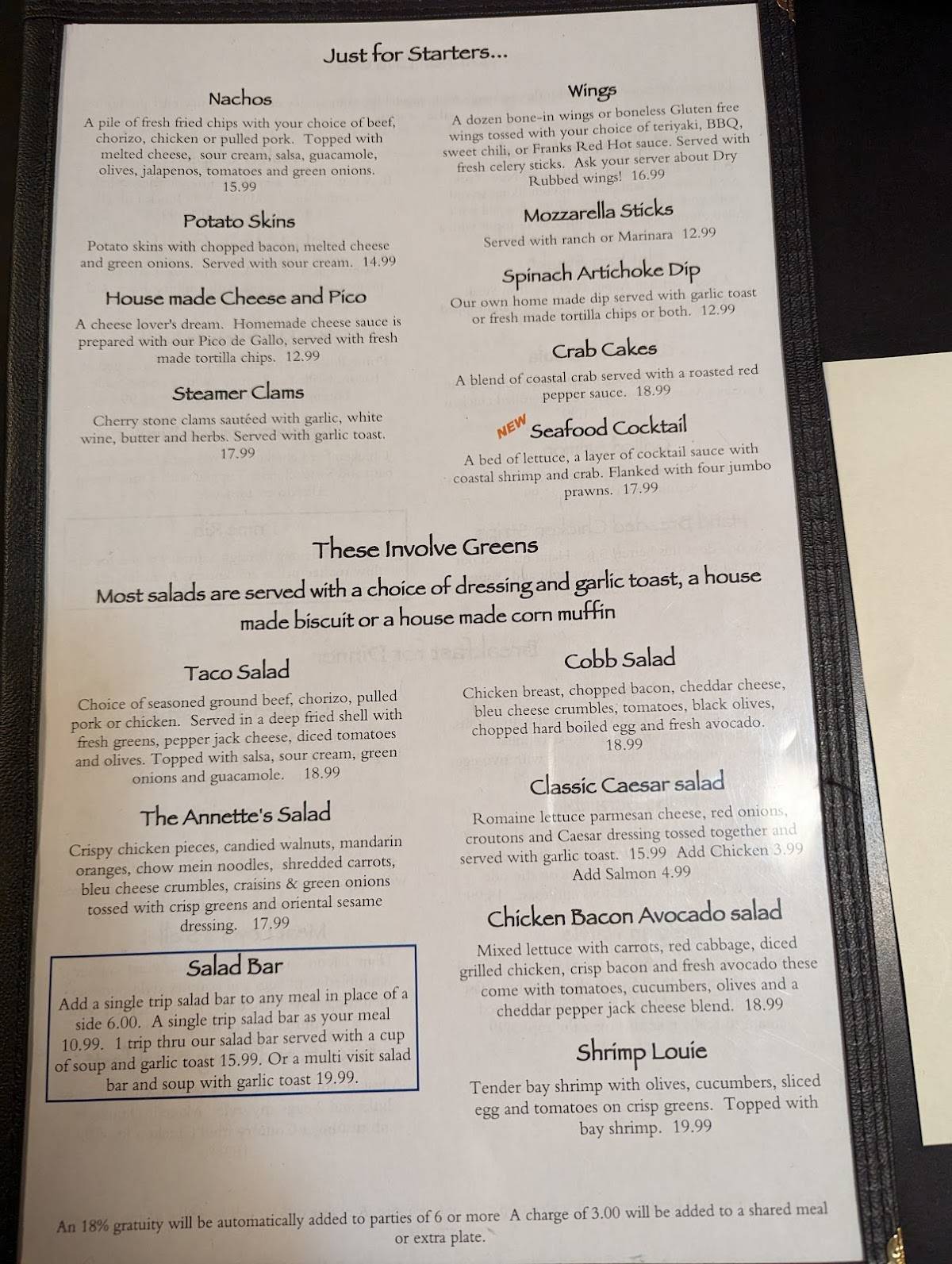 Menu at Annette's Westgate cafe, Salem