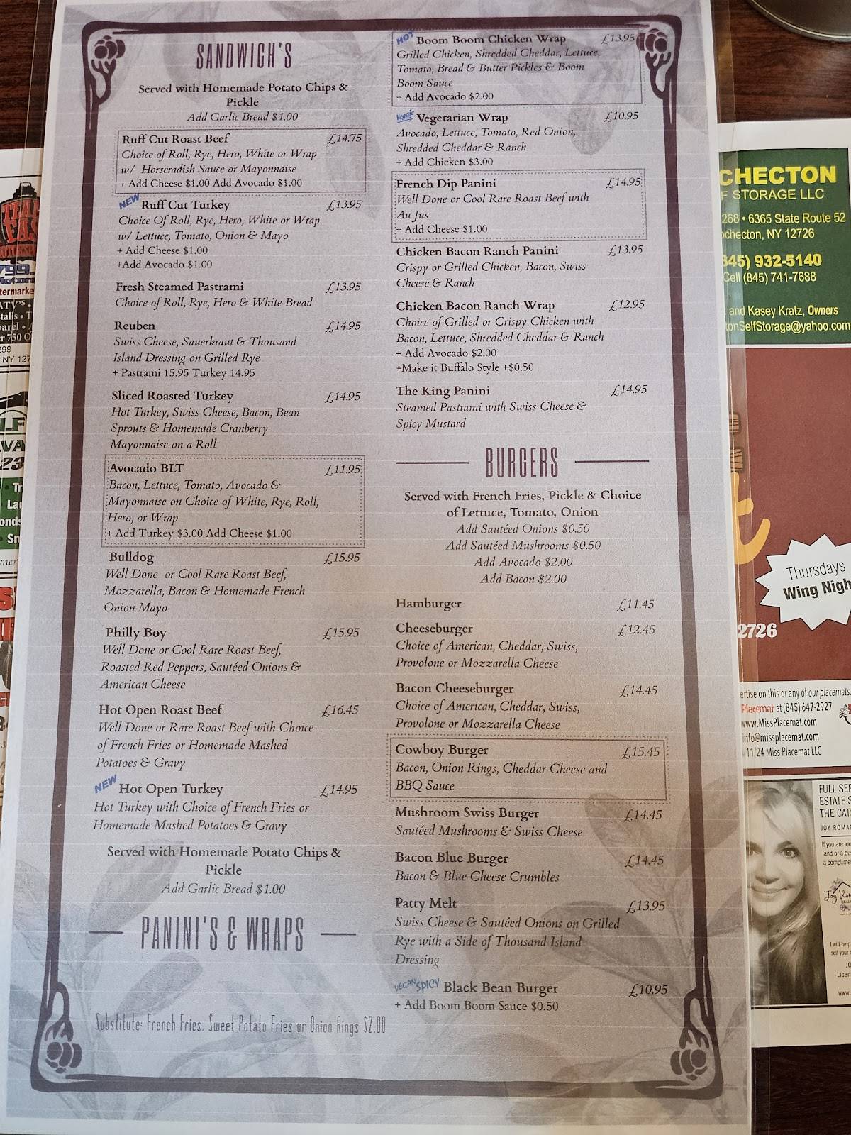 Menu at Annie's Ruff Cut pub & bar, USA