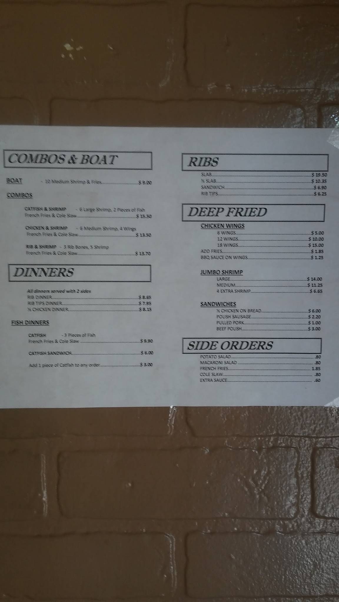 Menu at Ann's Bar-B-Que, Toledo