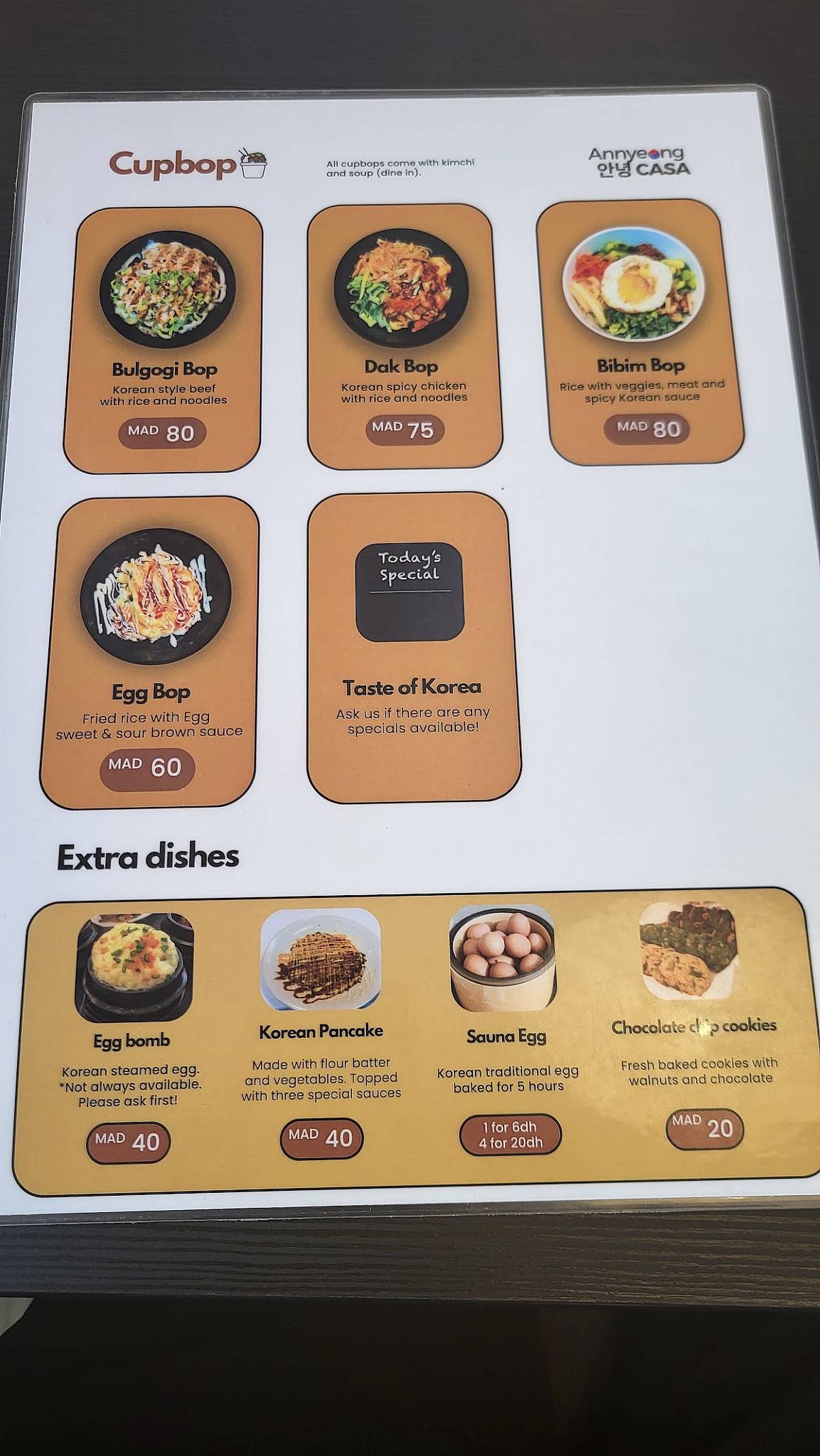 Menu au Annyeong Casa restaurant, Casablanca
