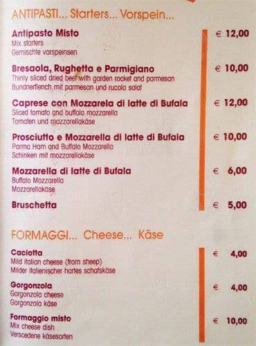 Menu at Antica Hostaria Romanesca restaurant, Rome