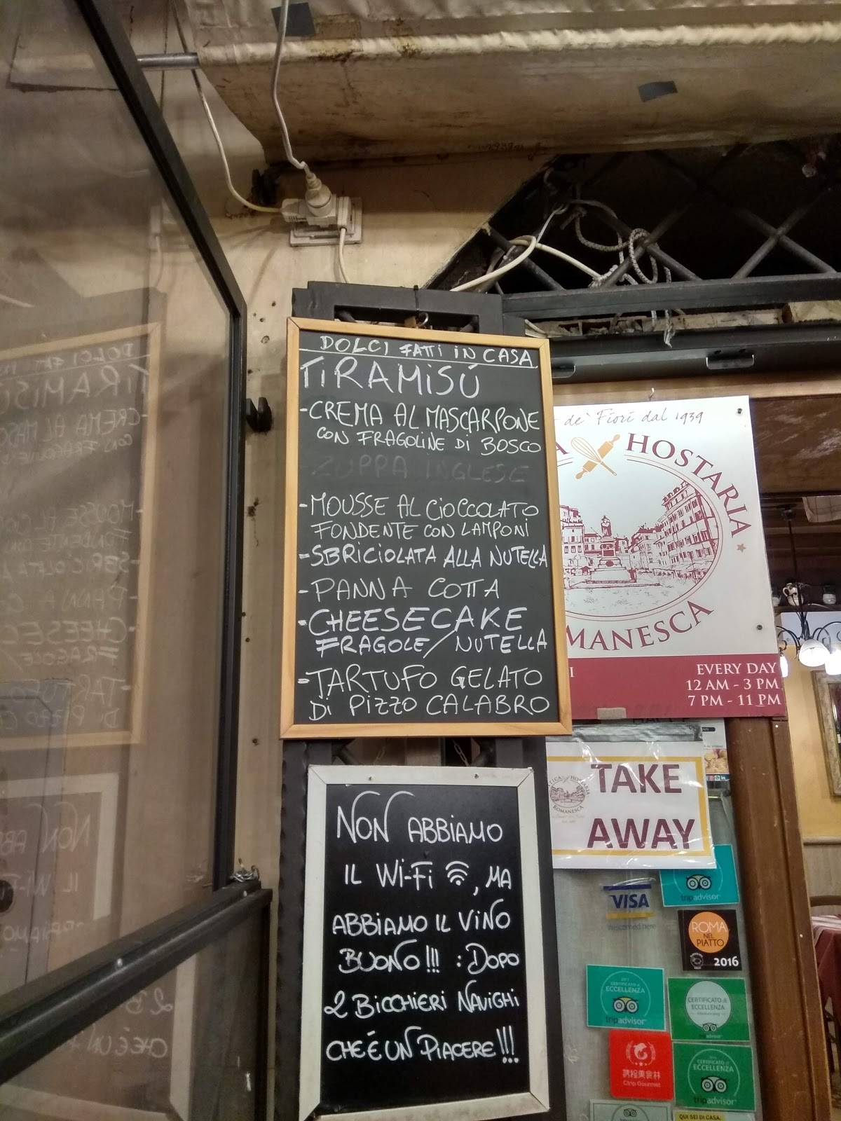 Menu at Antica Hostaria Romanesca restaurant, Rome