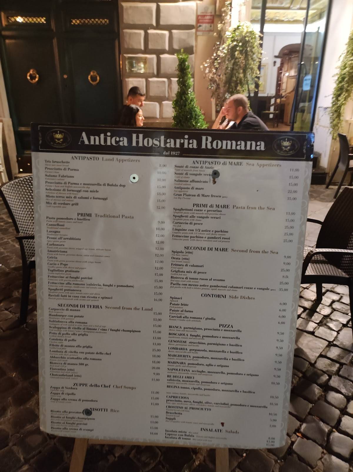 Menu at Antica Hostaria Romanesca restaurant, Rome