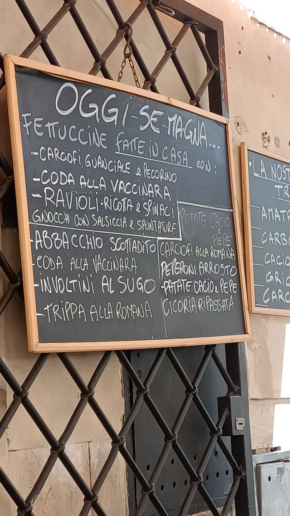 Menu at Antica Hostaria Romanesca restaurant, Rome