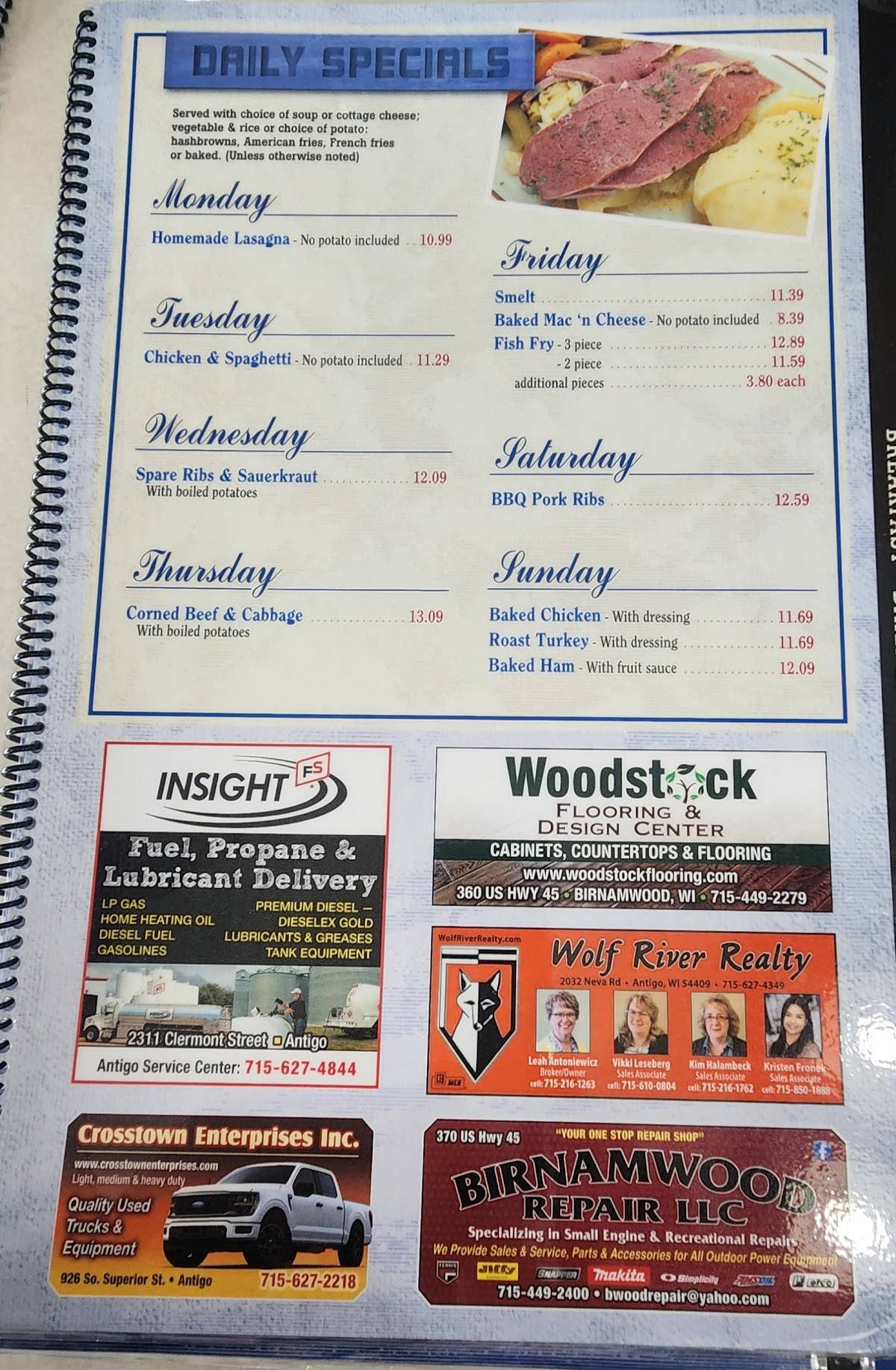 Menu at Two Angels Family Restaurant, Antigo