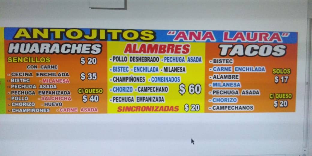 Carta del restaurante Antojitos Ana Laura, Mexico