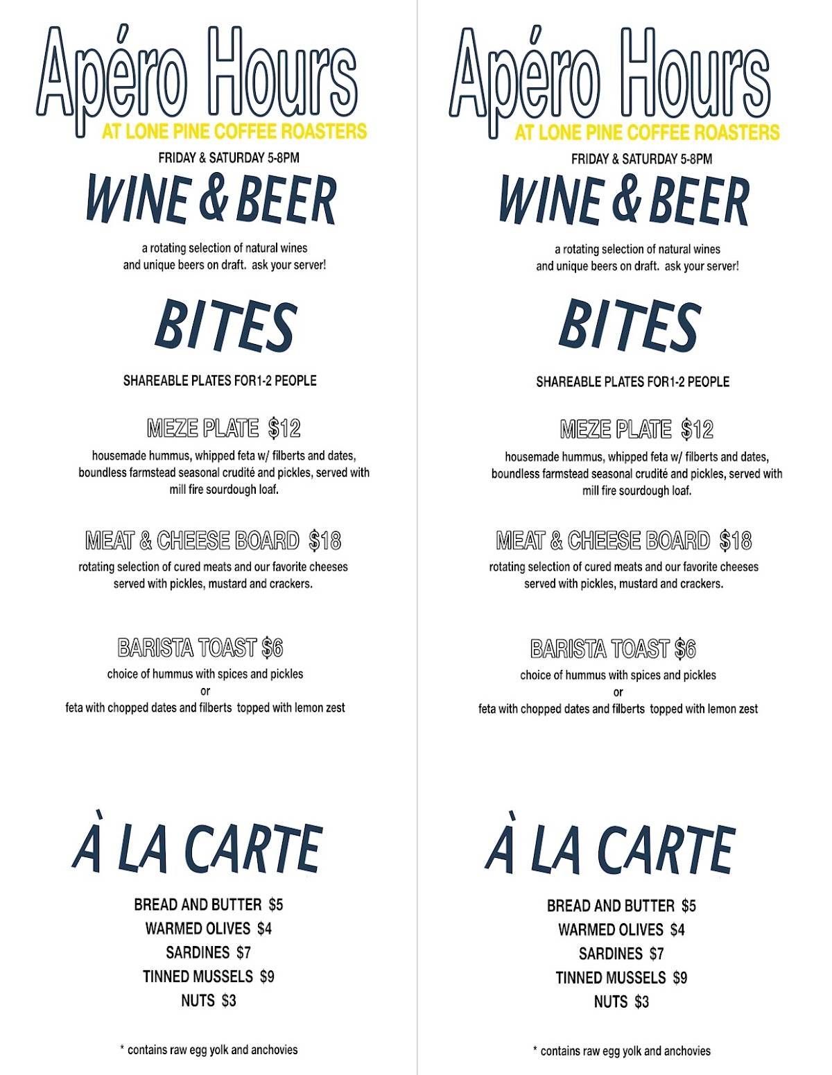 Menu at Apéro Hours pub & bar, Bend