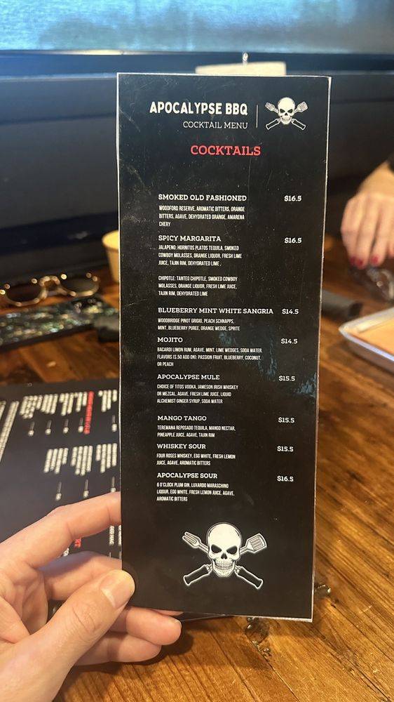 Menu at Apocalypse BBQ, Miami, SW 104th St