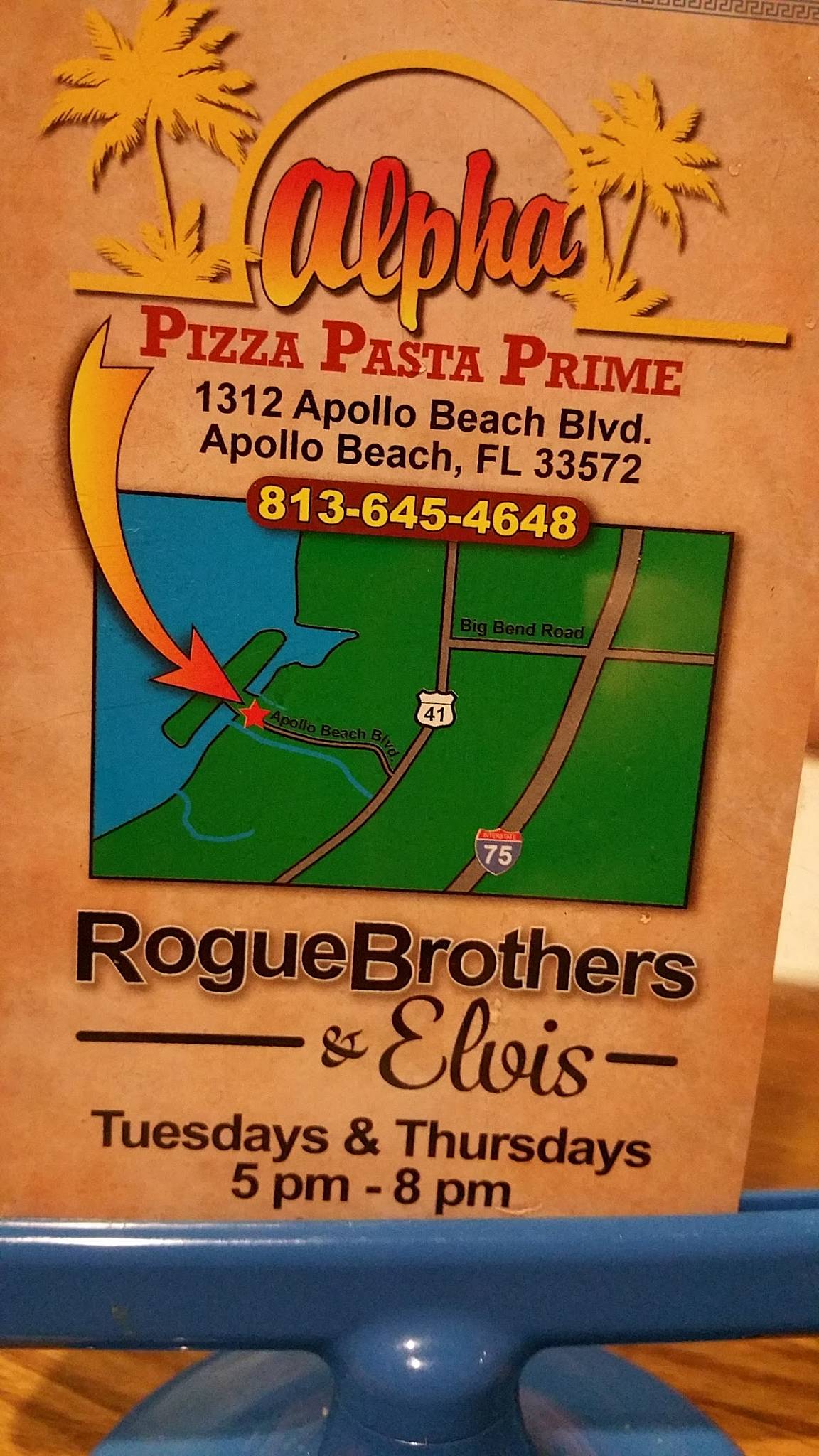 Menu at Apollo Pizza pizzeria, Apollo Beach