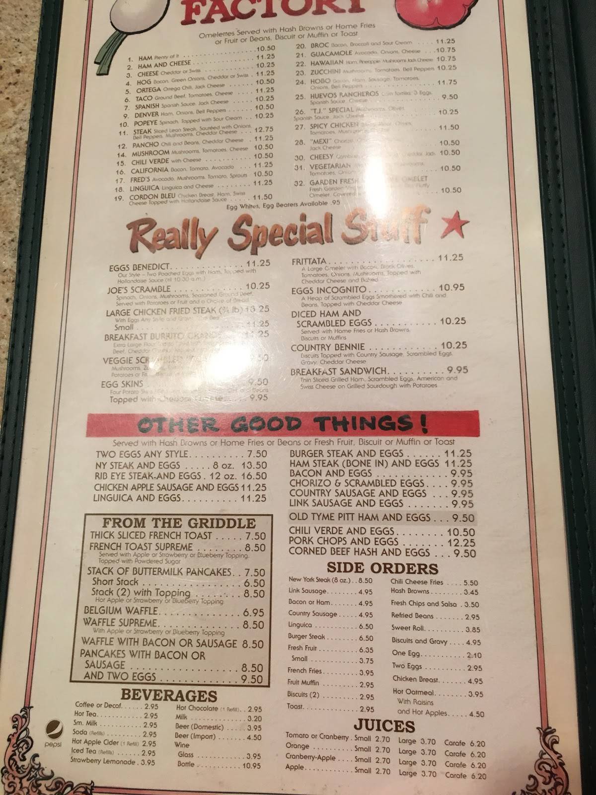 Menu at Apple Annie's restaurant, Tulare