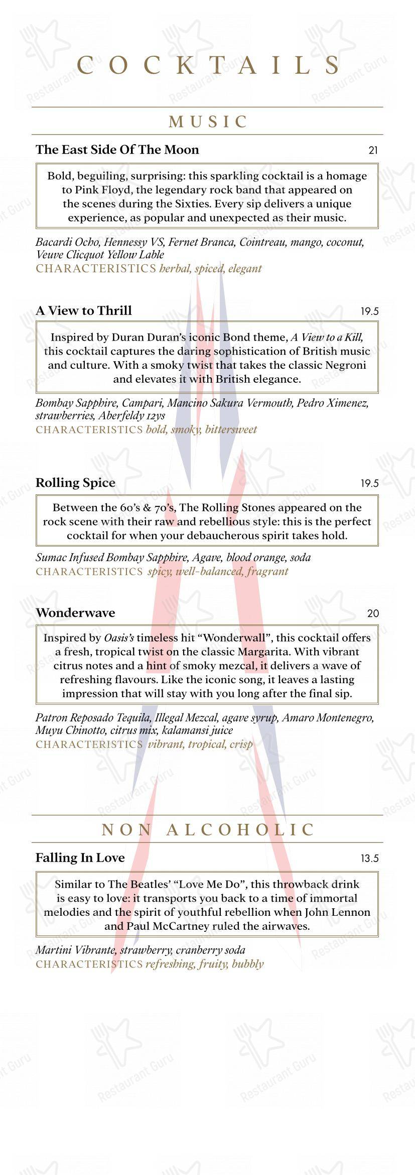 Menu at Aqua Shard pub & bar, London, Level 31
