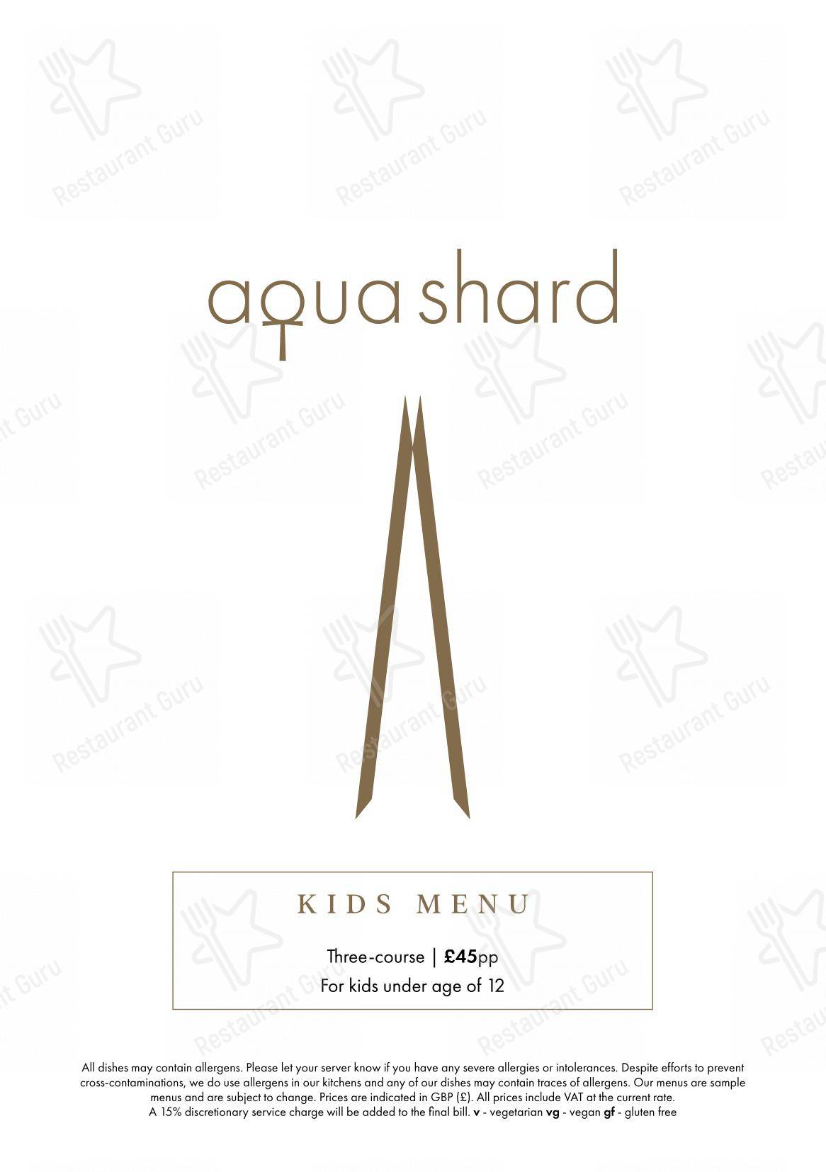 Menu at Aqua Shard pub & bar, London, Level 31