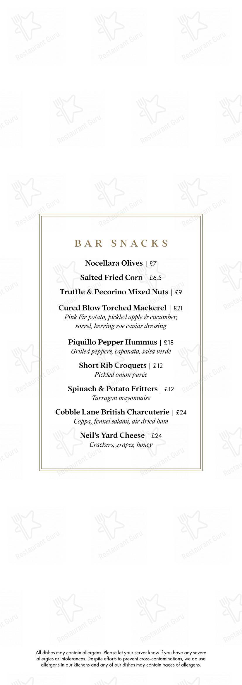 Menu at Aqua Shard pub & bar, London, Level 31