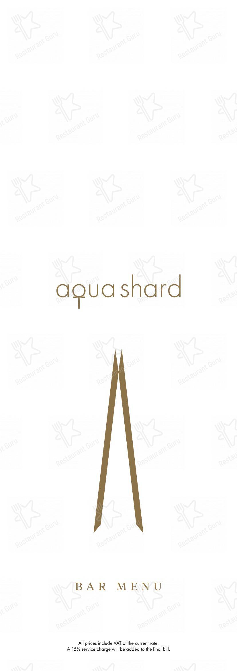 Menu at Aqua Shard pub & bar, London, Level 31