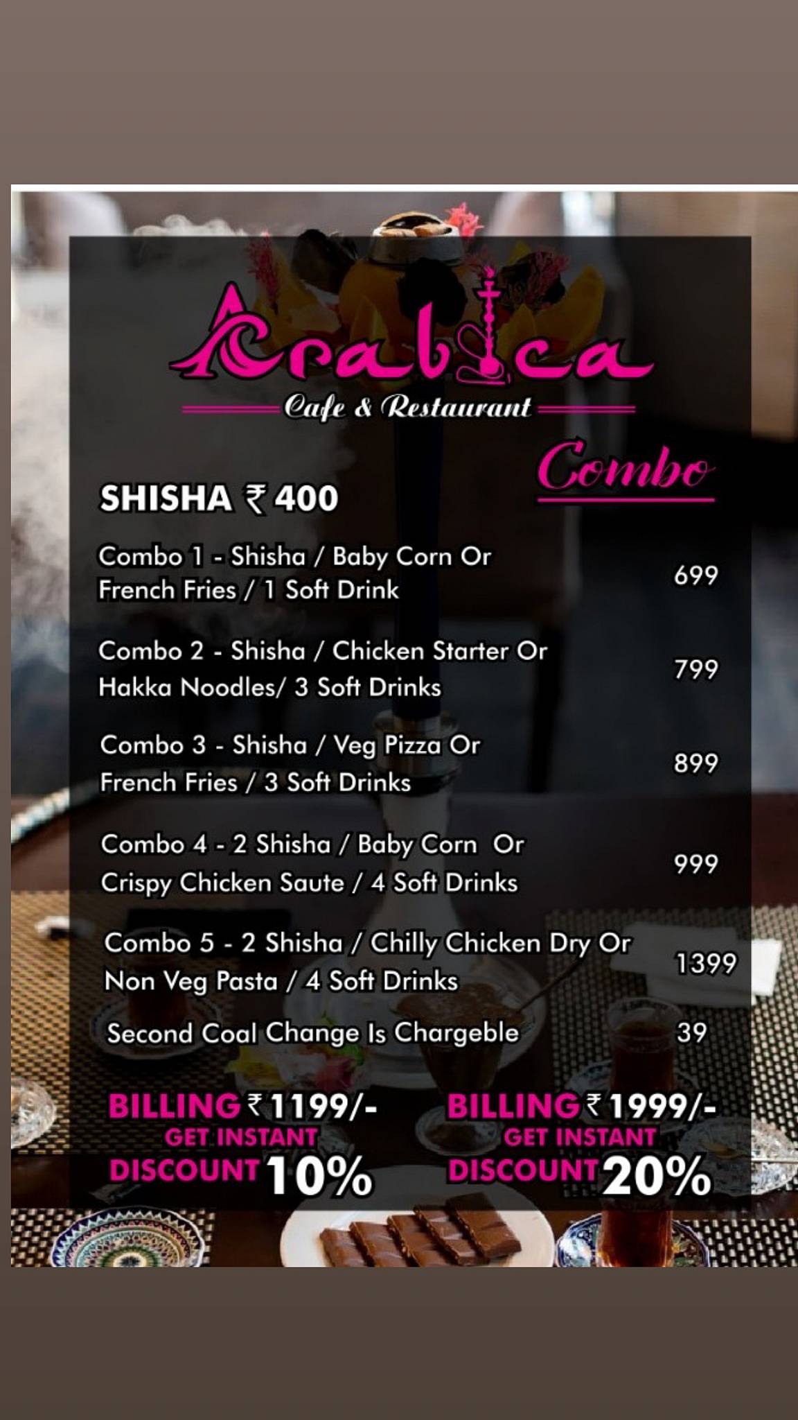 Menu at Arabica Cafe, Kolkata