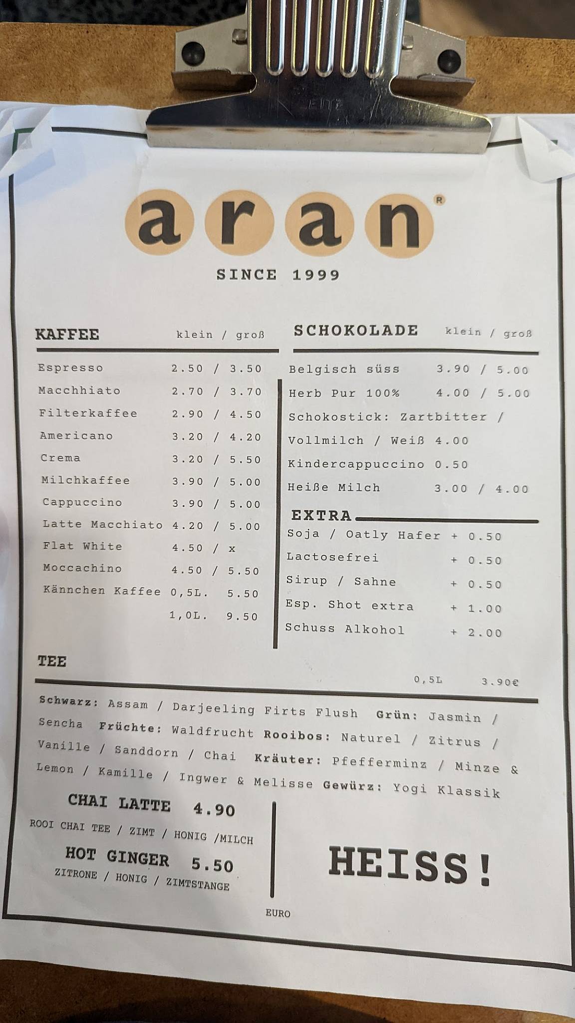 Speisekarte von Aran cafe, Tegernsee