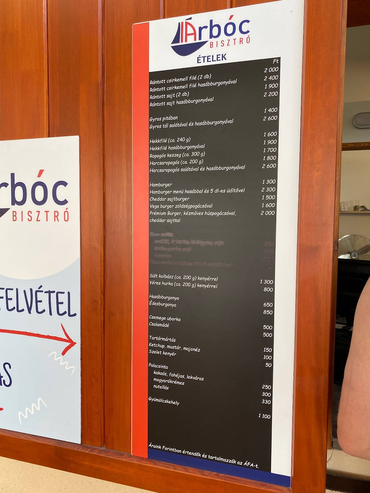 Menu at Árbóc Bisztró Balatonszepezd, Balatonszepezd