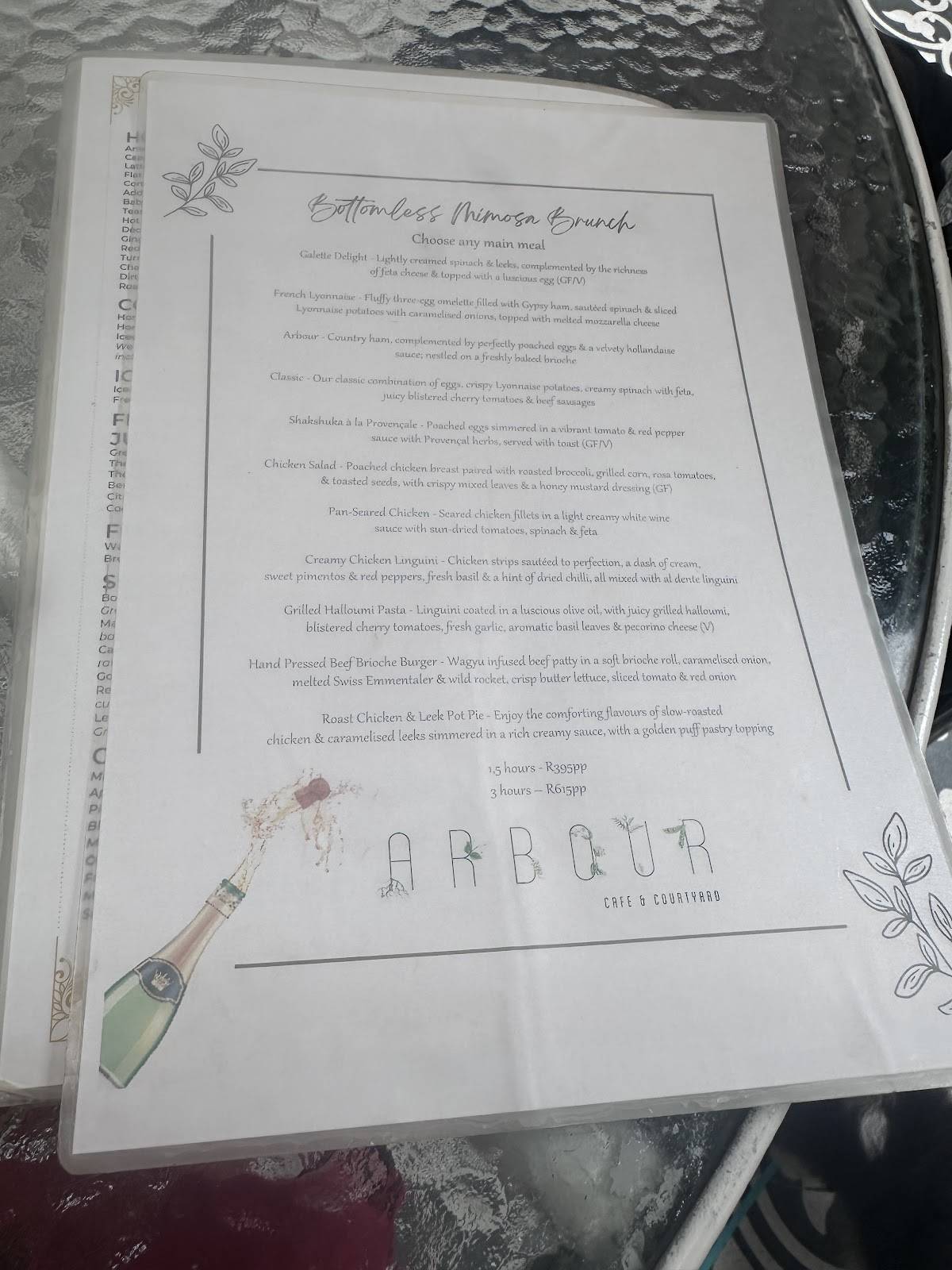 Carta de Arbour Café & Courtyard, Johannesburgo