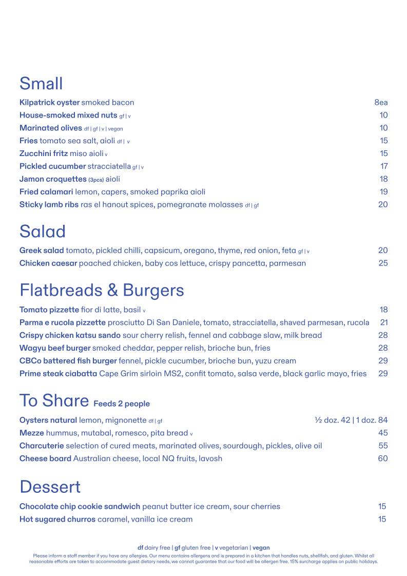 Menu at Ardo Rooftop restaurant, Townsville City