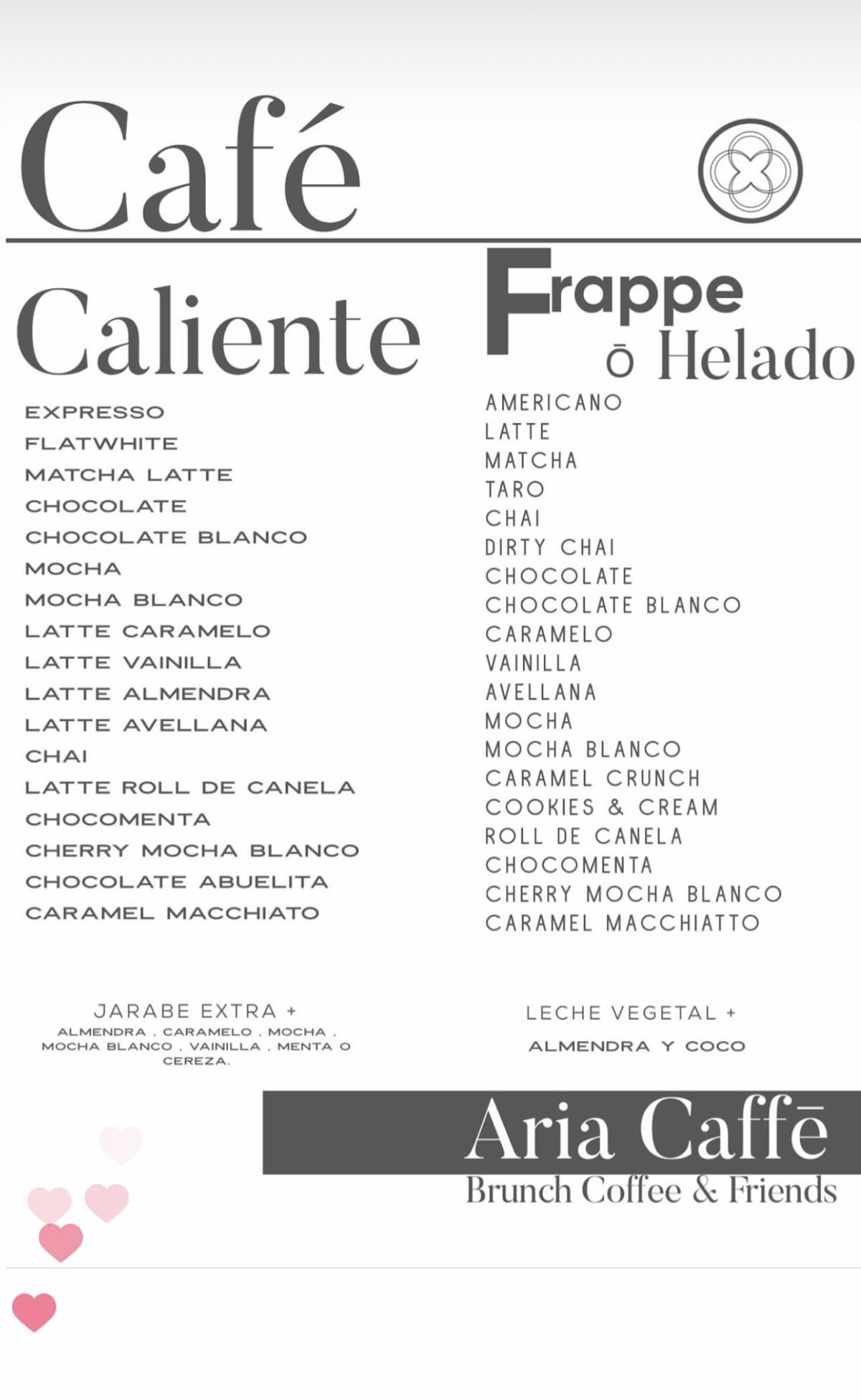 Menu at Aria Brunch & Drunch restaurant, Guadalupe