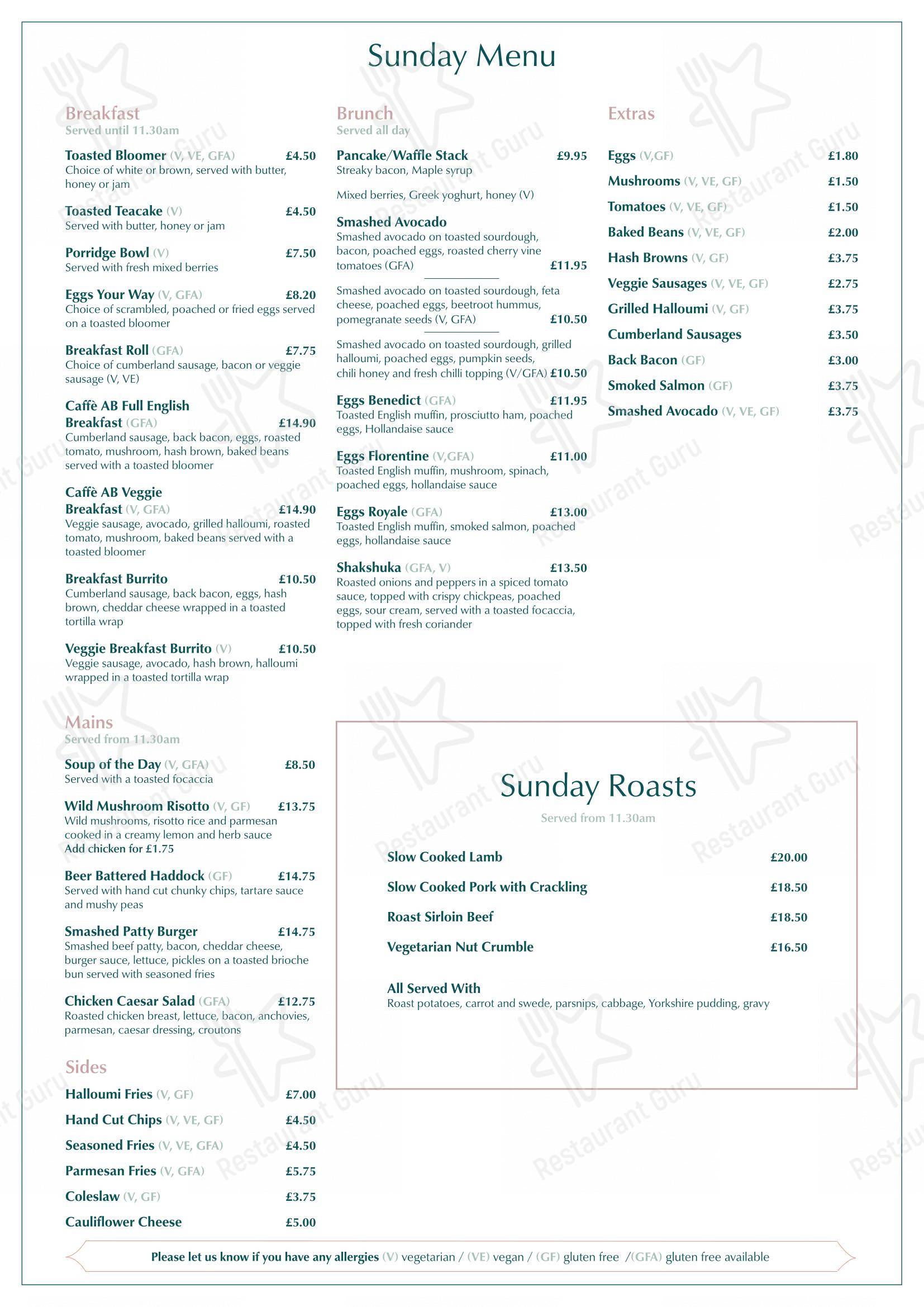 Menu at Arighi Bianchi cafe, Macclesfield, The Silk Rd