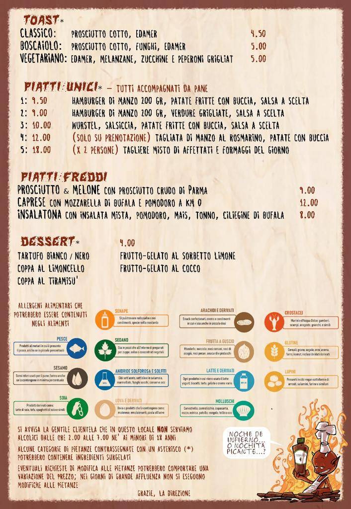 Menu da El Diablo Pub, Dolo