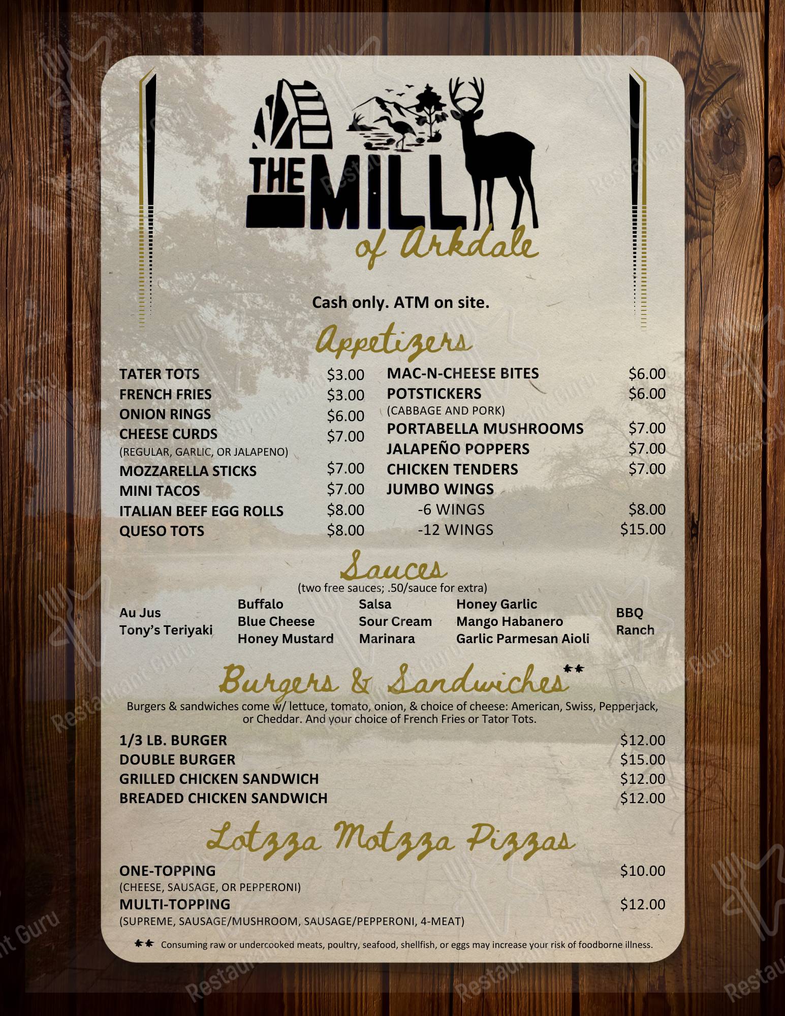 Menu at The Mill pub & bar, Arkdale