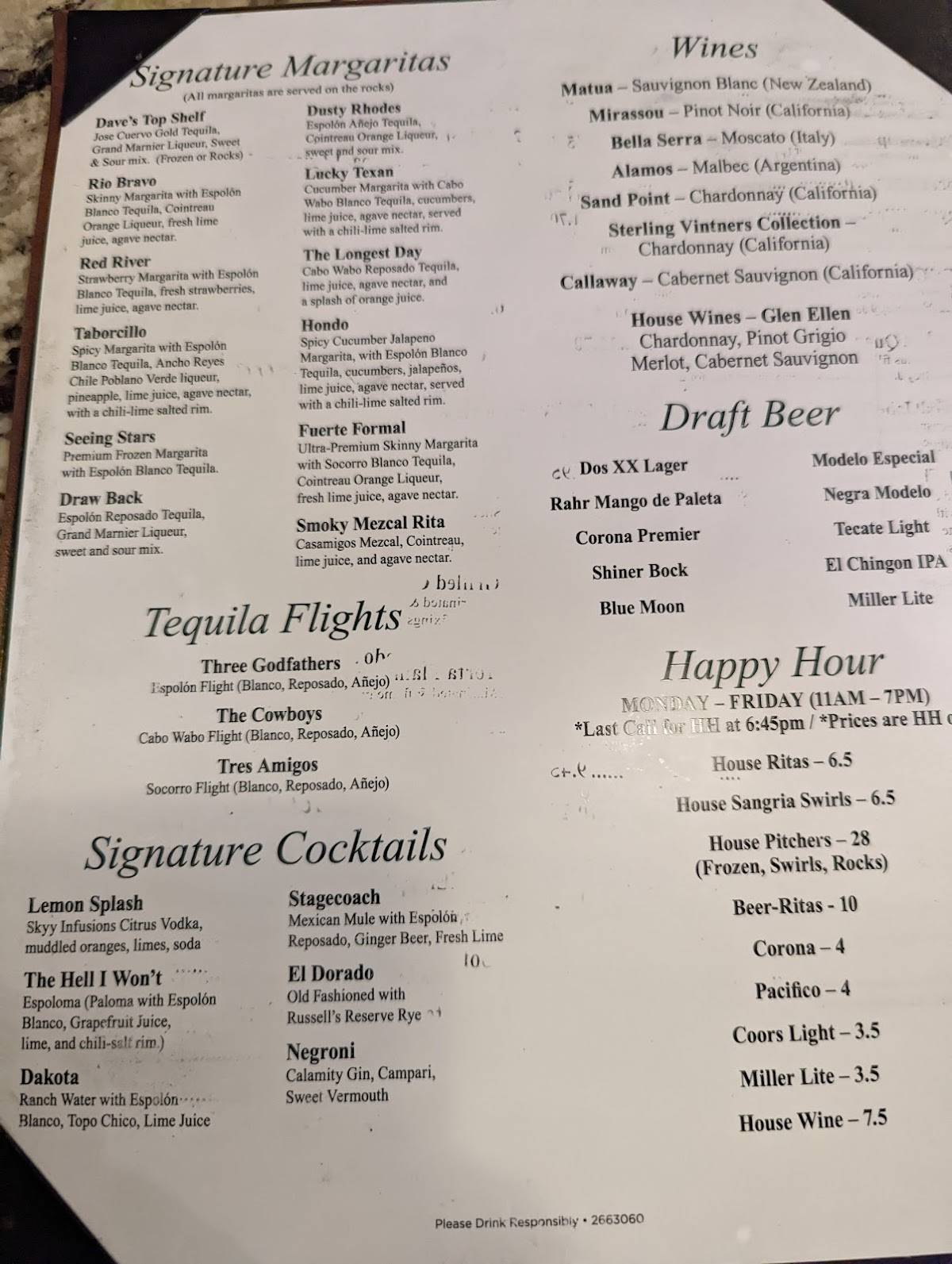 Menu at El Gabacho Tex-Mex Grill restaurant, Arlington