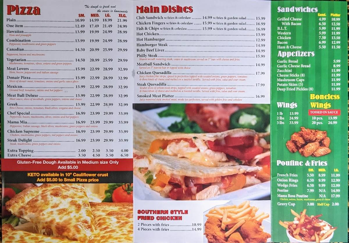 Menu at Mama Rosa restaurant, Arnprior, 18 Laird St