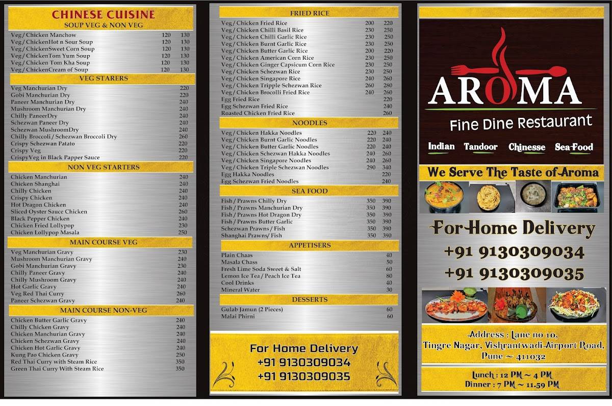 Menu at Aroma Fine Dine Restaurant, Pune
