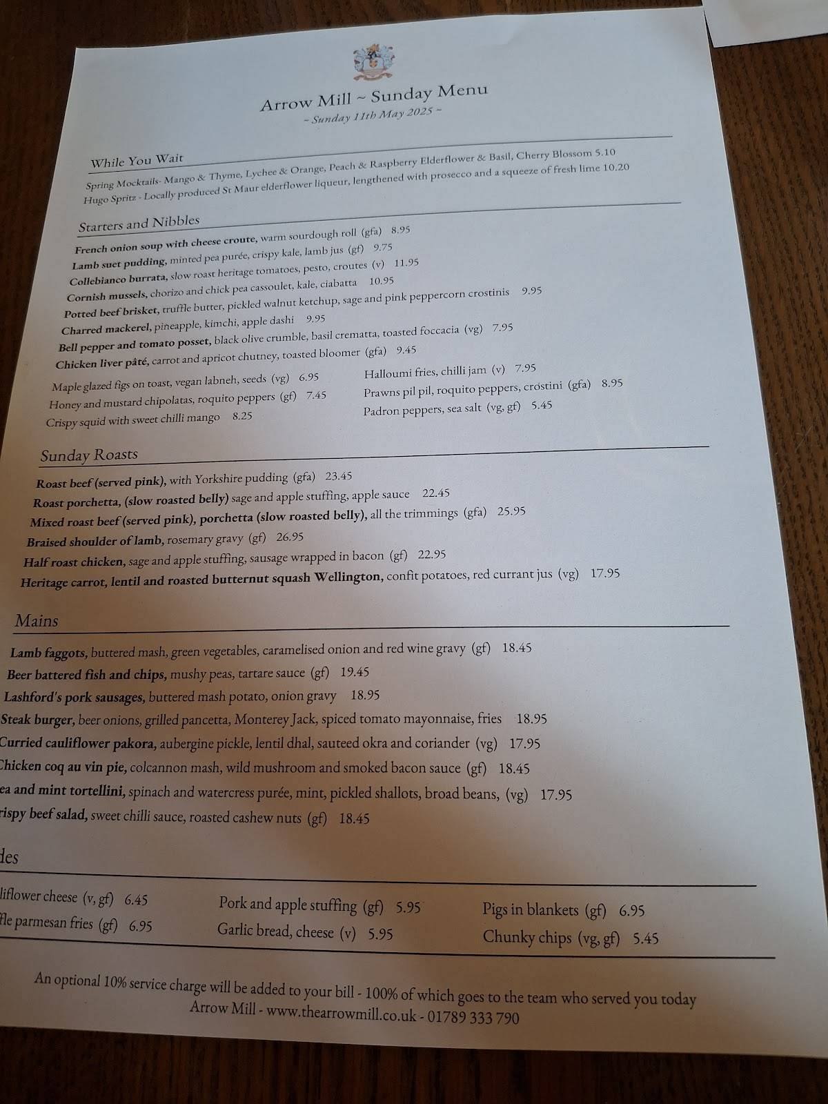 Menu at Arrow Mill pub & bar, Alcester, Arrow