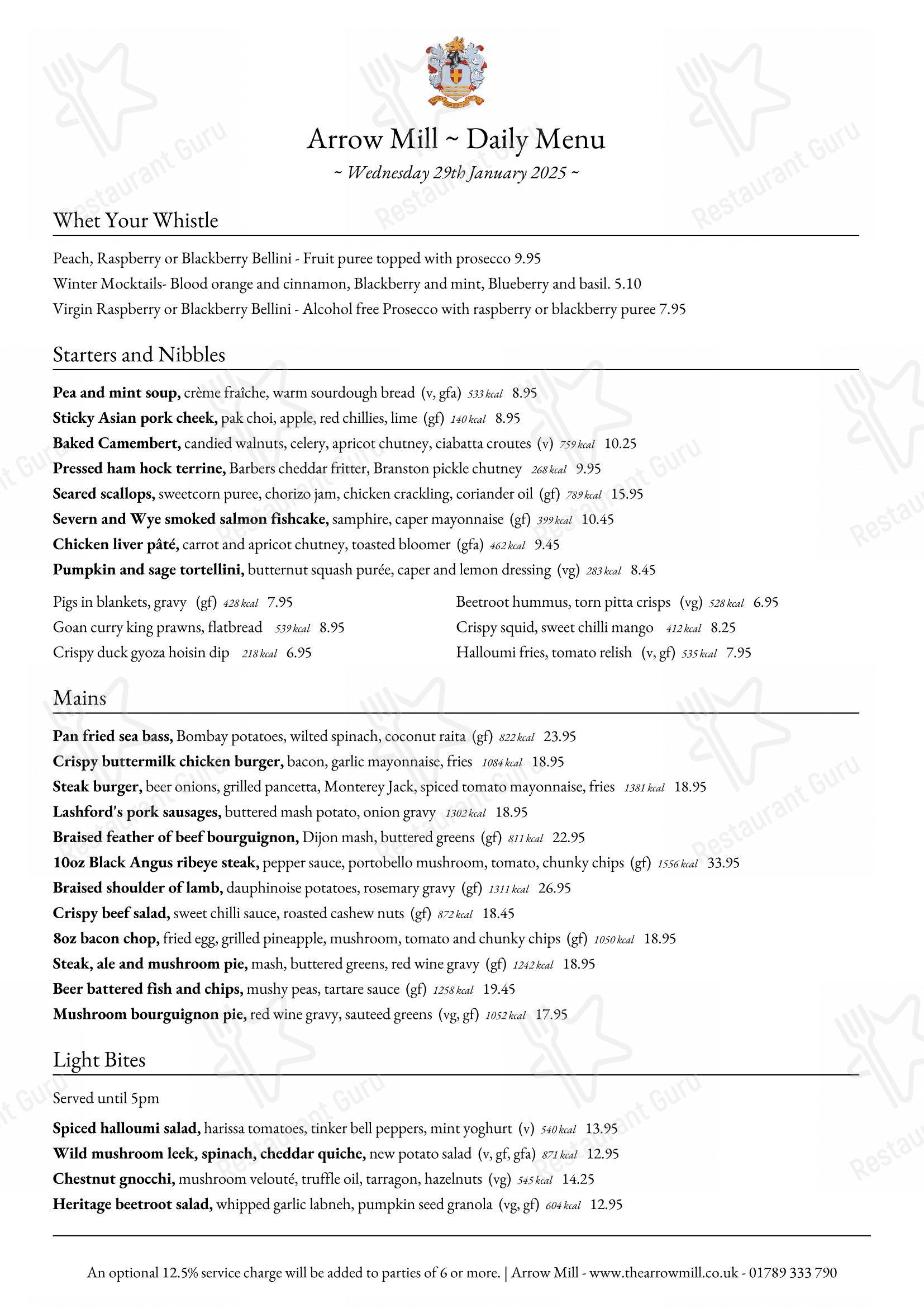 Menu at Arrow Mill pub & bar, Alcester, Arrow