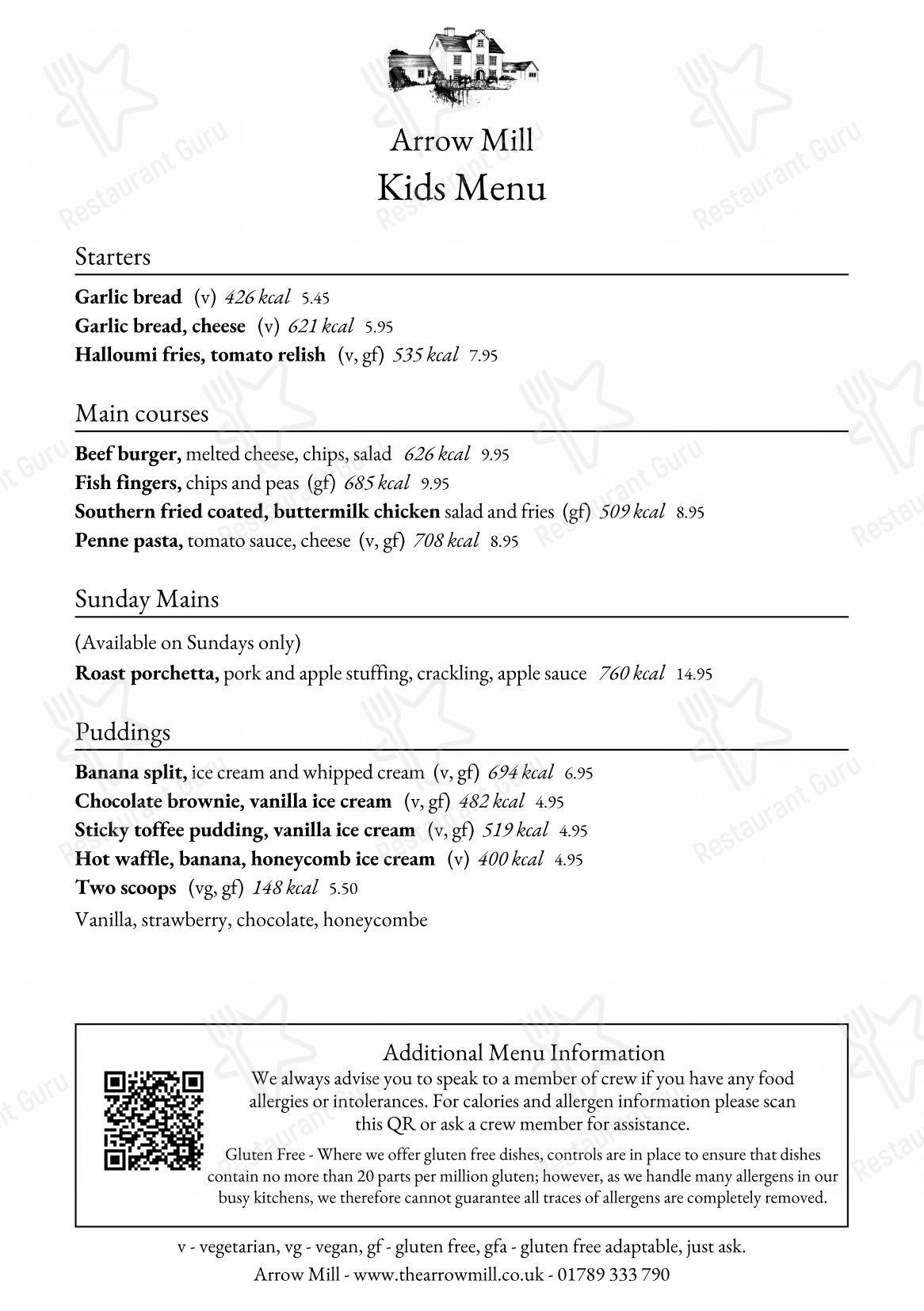 Menu at Arrow Mill pub & bar, Alcester, Arrow