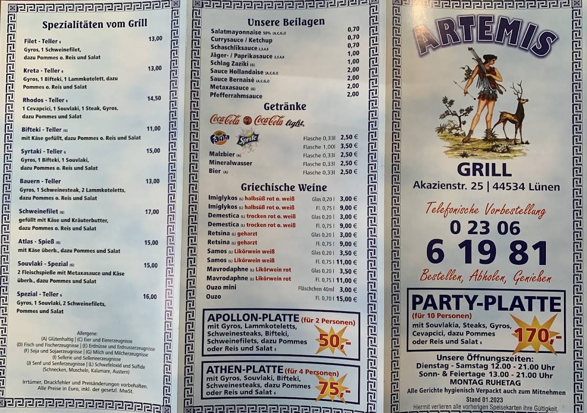 Carta del restaurante Artemis Grill, Lünen