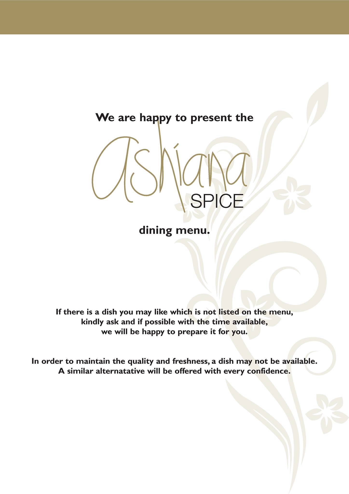 Menu at Ashiana Spice restaurant, Royston